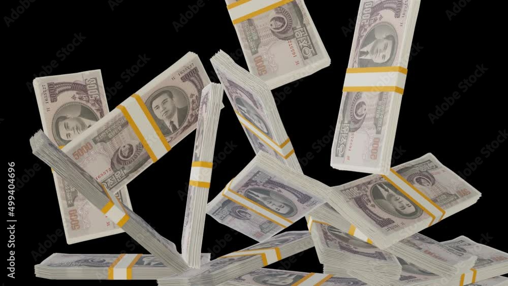 Many wads of money falling down on transparent background. 5000 North ...