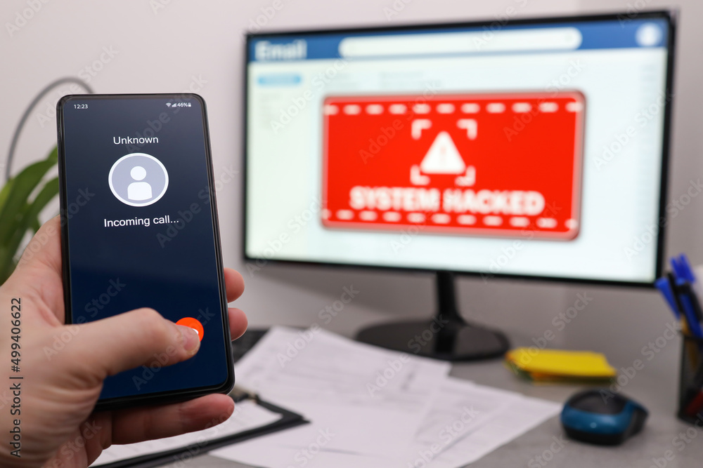 Phone call from unknown number. Man dismissing call. Scam, fraud ...