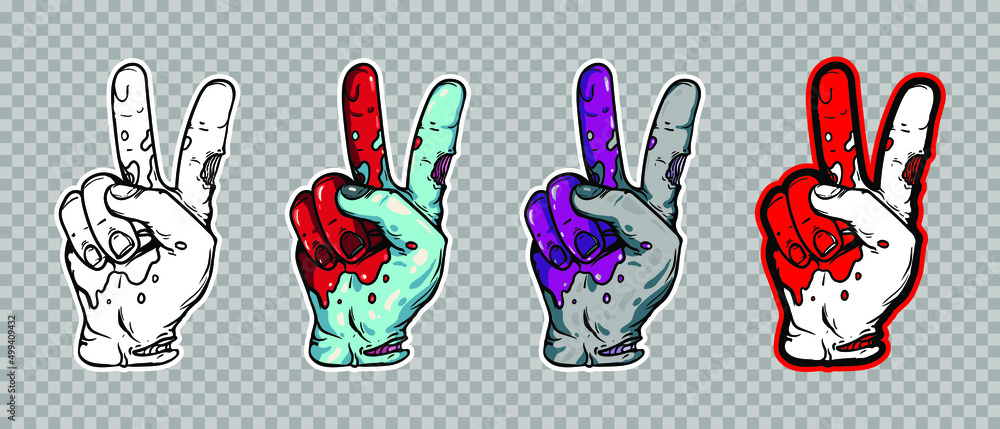 Cartoon zombie hand. Hand gesture V sign for victory or peace. T-shirt ...