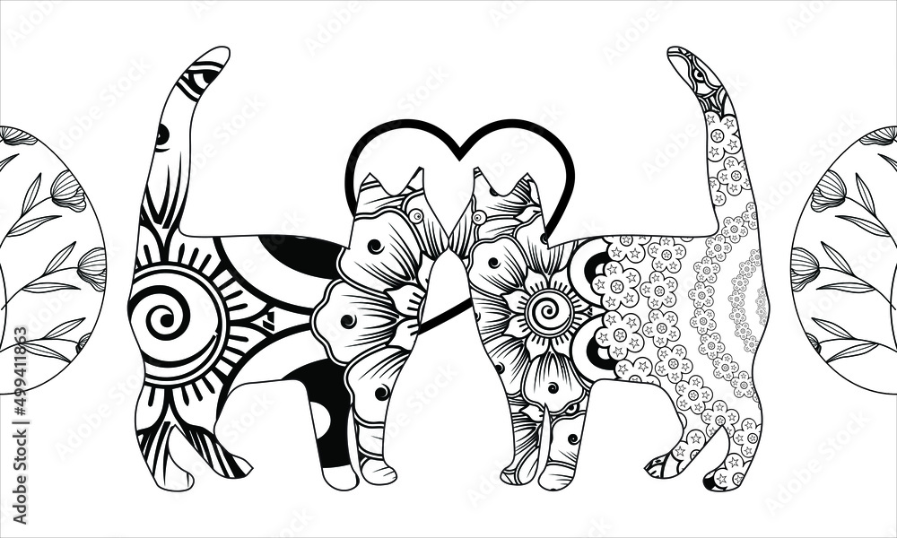 Cat Coloring Page. Adult Coloring Book idea. Antistress freehand sketch ...