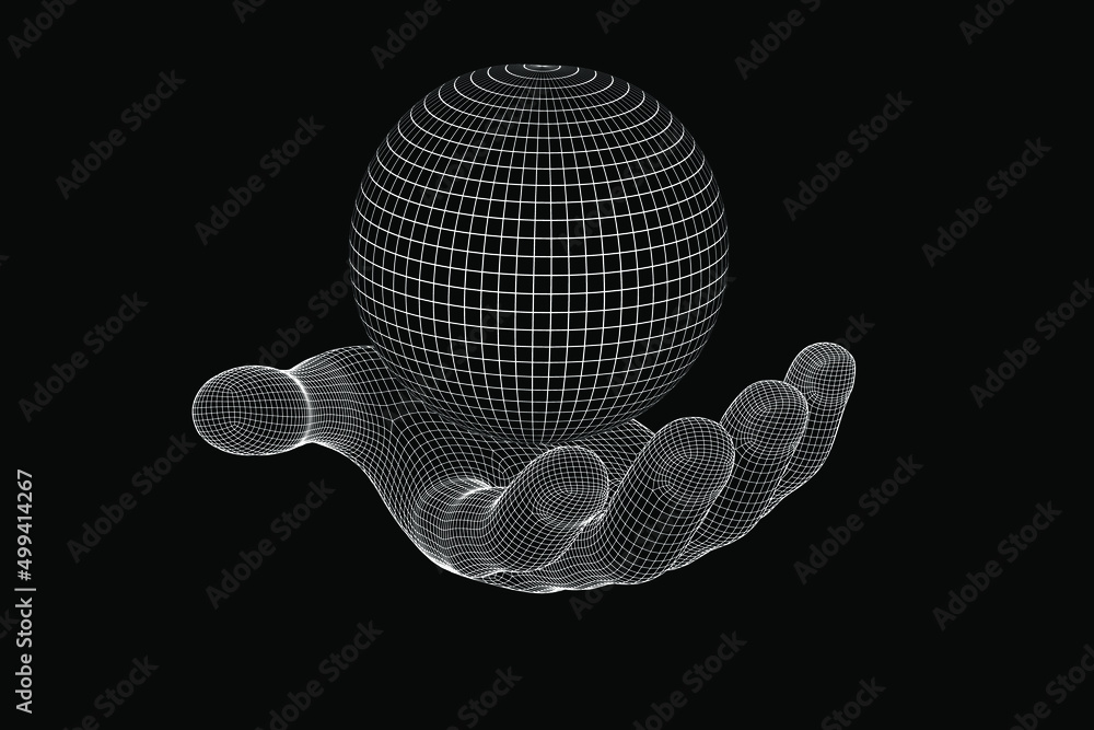 3d geometric hand grid futuristic hand holding world Stock Vector ...
