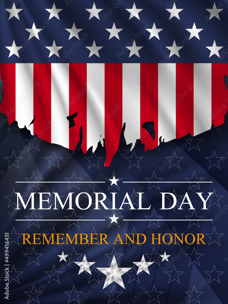 Memorial day background. National holiday of the USA with ragged flag ...