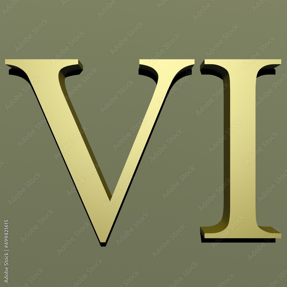 Roman numerals. Roman numeral 6. Six roman. 3D render illustration ...