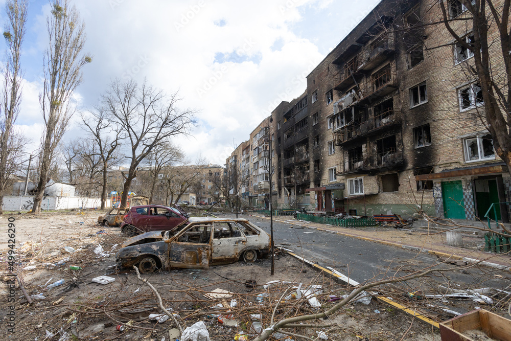 Irpen city, Ukraine, April 11, 2022. War of Russia against Ukraine ...