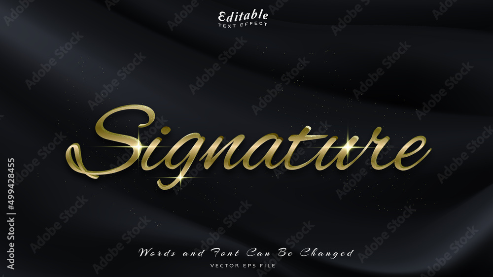 Golden signature editable text effect with black wavy background. black ...