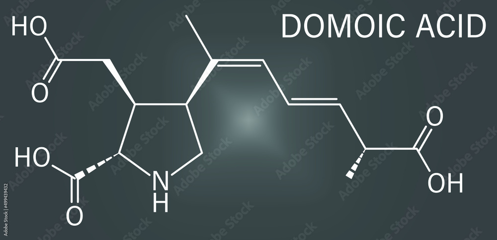 Domoic acid algae poison molecule, skeletal chemical formula ...