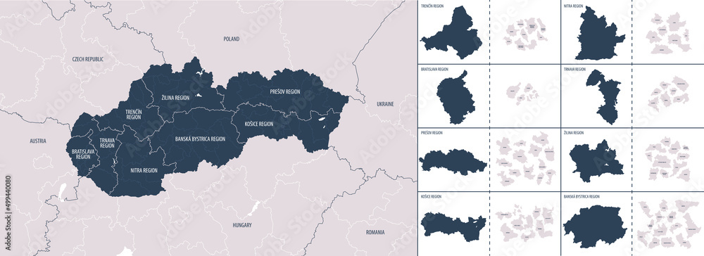 Vector color detailed map of Slovakia with the administrative divisions ...