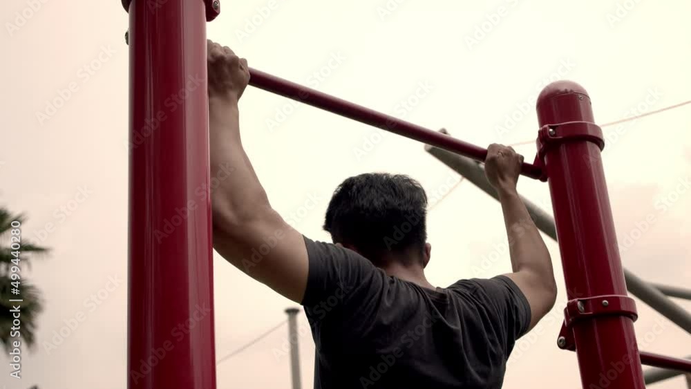 Fitness Sport Street Workout. Athlete Chin Up Workout Outdoors ...