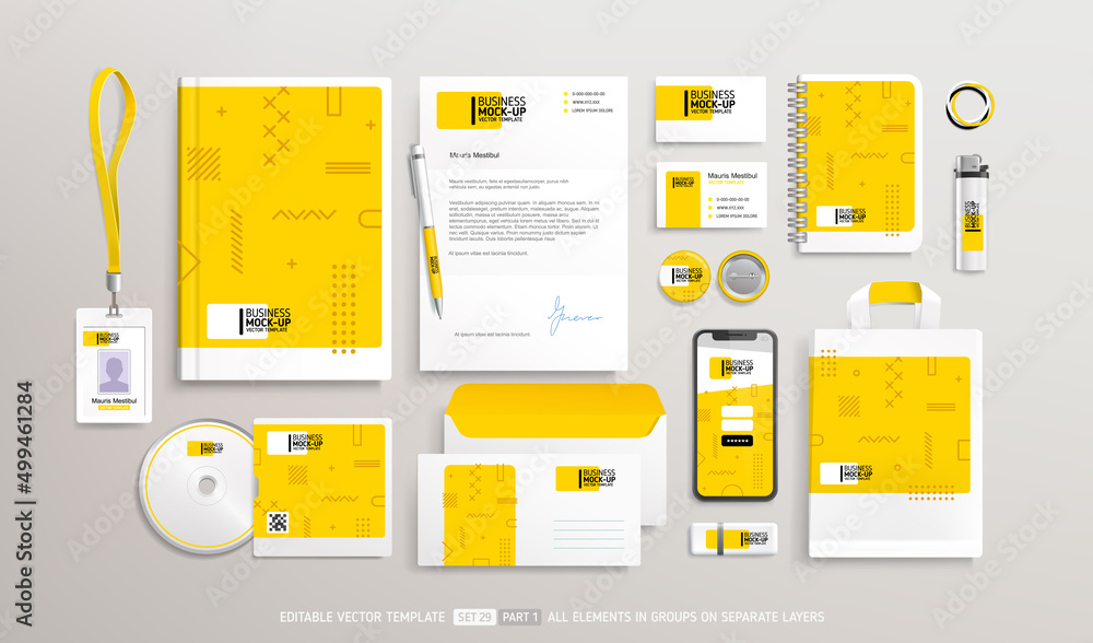 Business Stationery Brand Identity Mockup set with trendy abstract ...