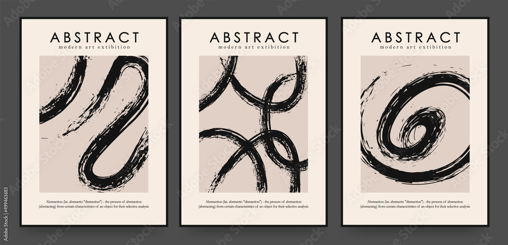 collection of aesthetic modern posters with strokes on textured vector ...