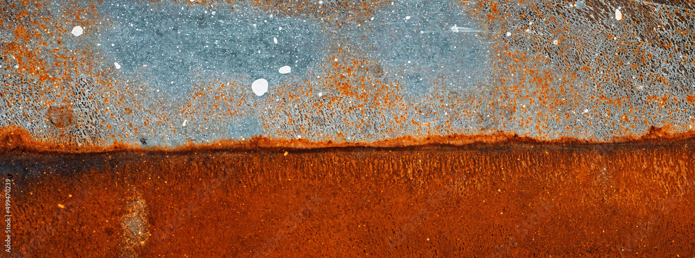 Steel textured metal sheet with heavy rust. Background panoramic banner ...