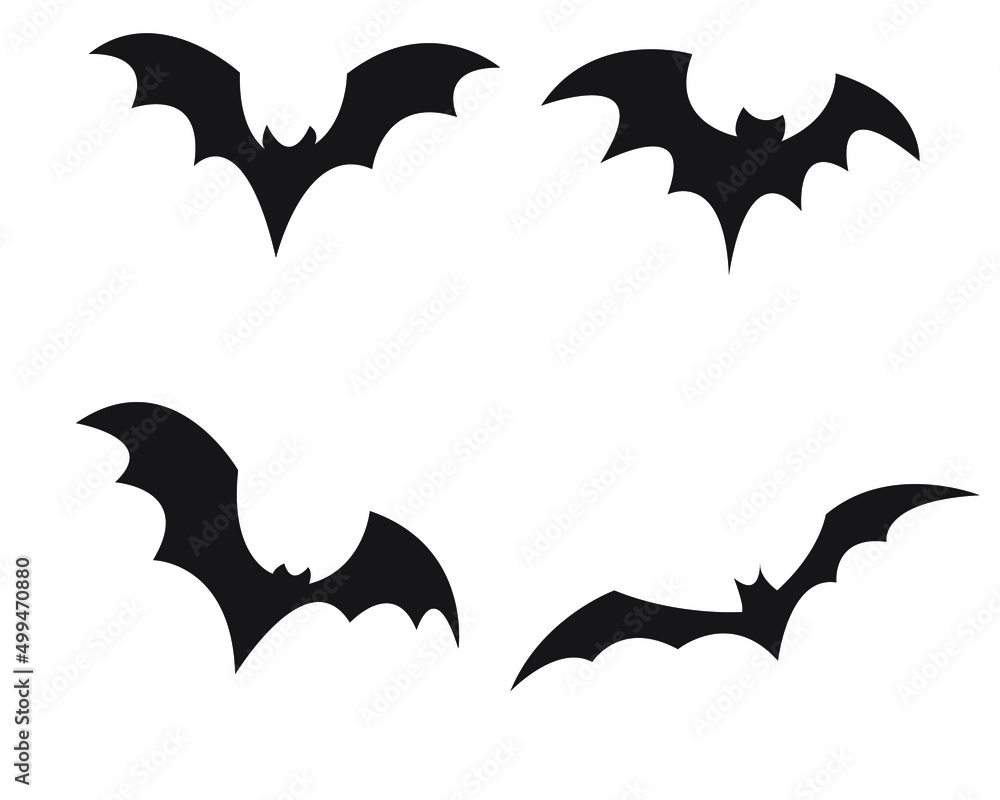bat vector icon set in flight with black color, silhouette of a bat ...