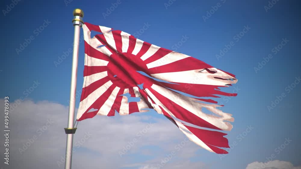 Seamless loop animation of the torn naval flag of Imperial Japan. Fo ...