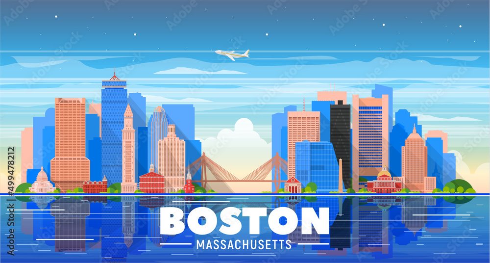Boston ( Massachusetts, USA ) skyline with panorama in blue sky ...