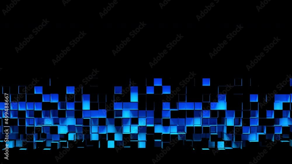 Blue abstract strip of square cells and cubes moves vertical on green ...