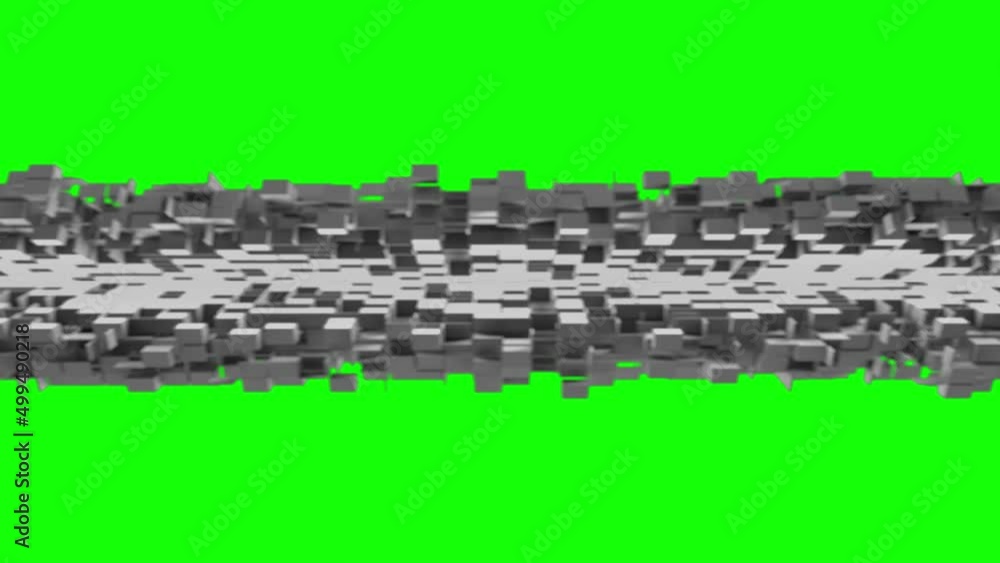 Gray cubic particles cut out of angle that open green screen and ...