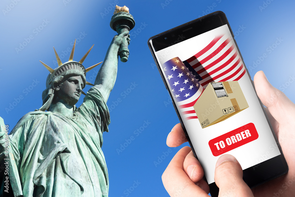Ordering goods in the USA. Mobile app of the American online store ...