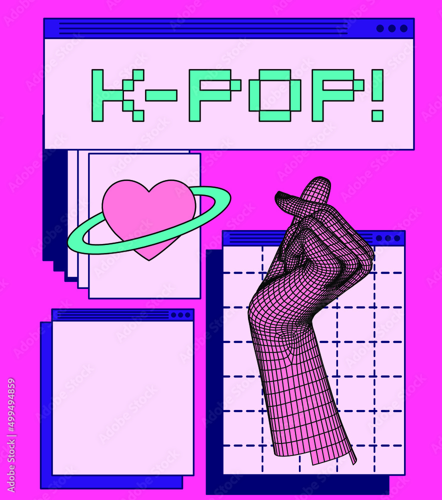 3D vector illustration of a low-poly hand showing Korean Finger Heart ...