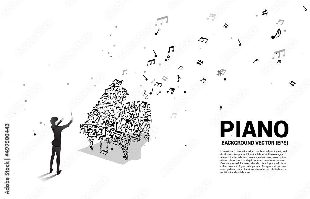 Póster Vector conductor and music melody note dancing flow shape piano ...