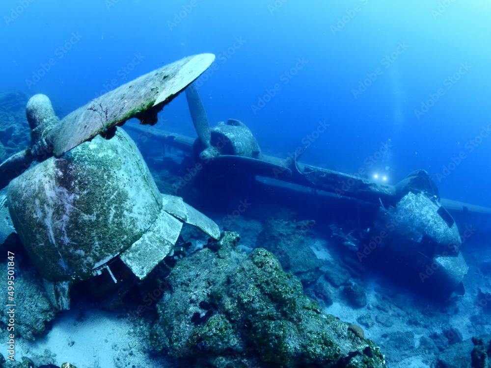 airplane wreck c47 dakota aircraft underwater propeller airplane engine ...