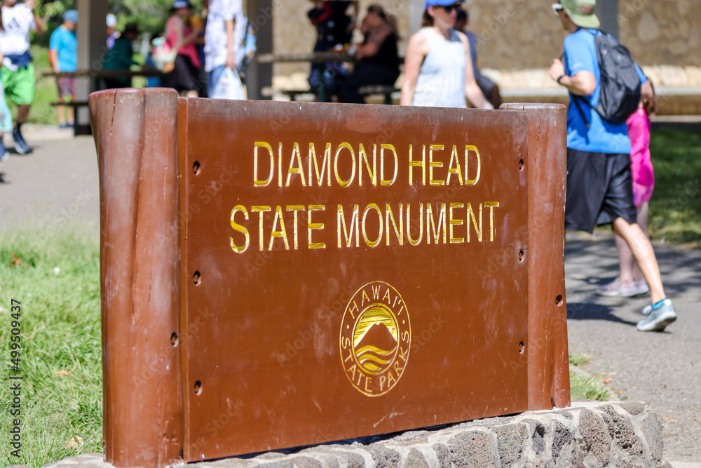 Diamond Head, Oahu - March 25, 2022: Signage noting the Diamond Head ...