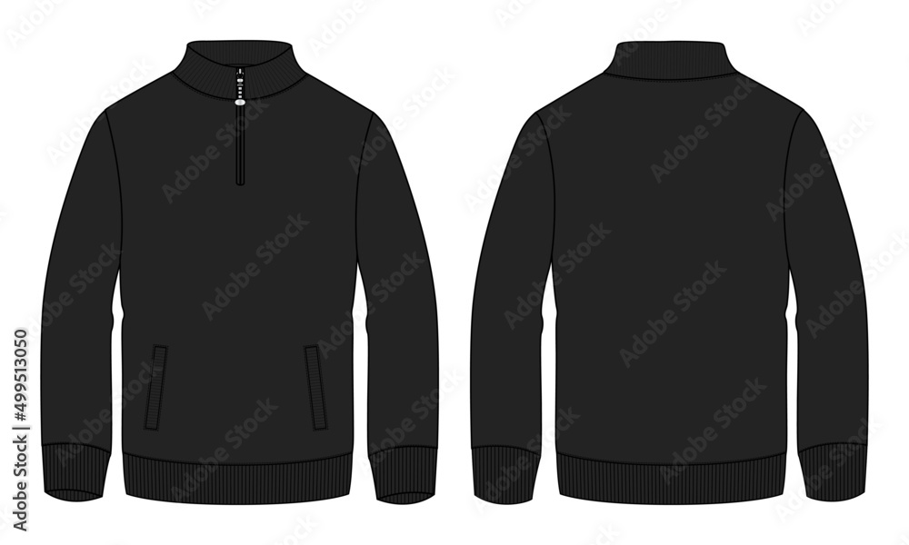 Long sleeve jacket with pocket and zipper technical fashion flat sketch ...