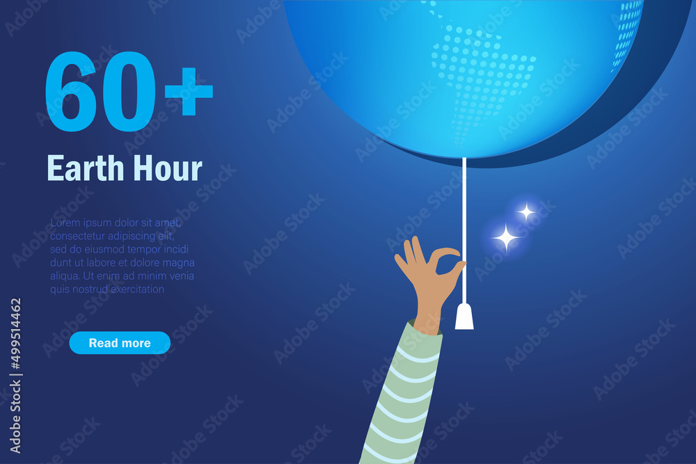 Earth hour, turn off light to save energy. Hand turn off light globe to ...