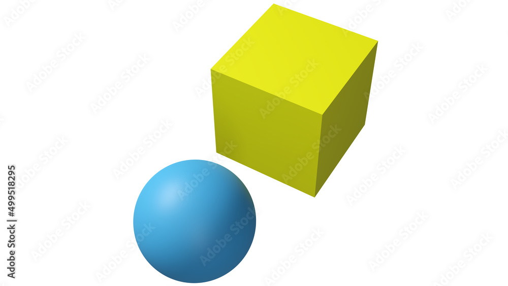 Preposition The Ball Is in Front of The Box 3D Rendering. A preposition ...