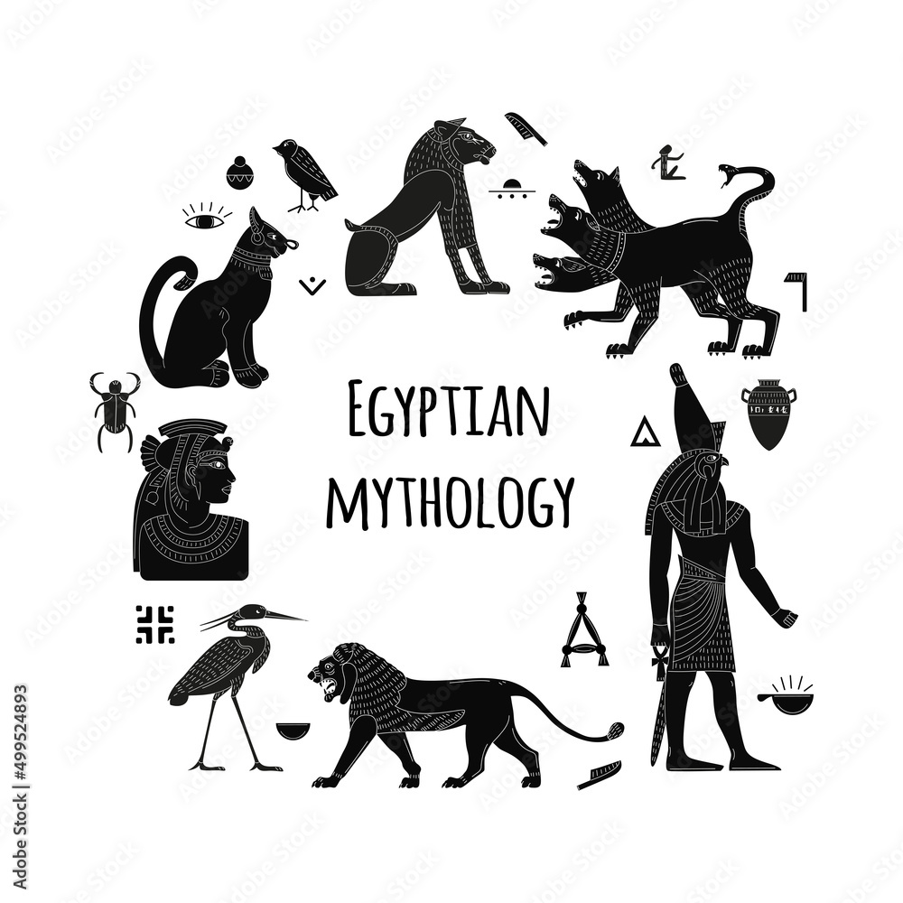Egyptian mythological animals. Ancient gods and creatures. Lion ...
