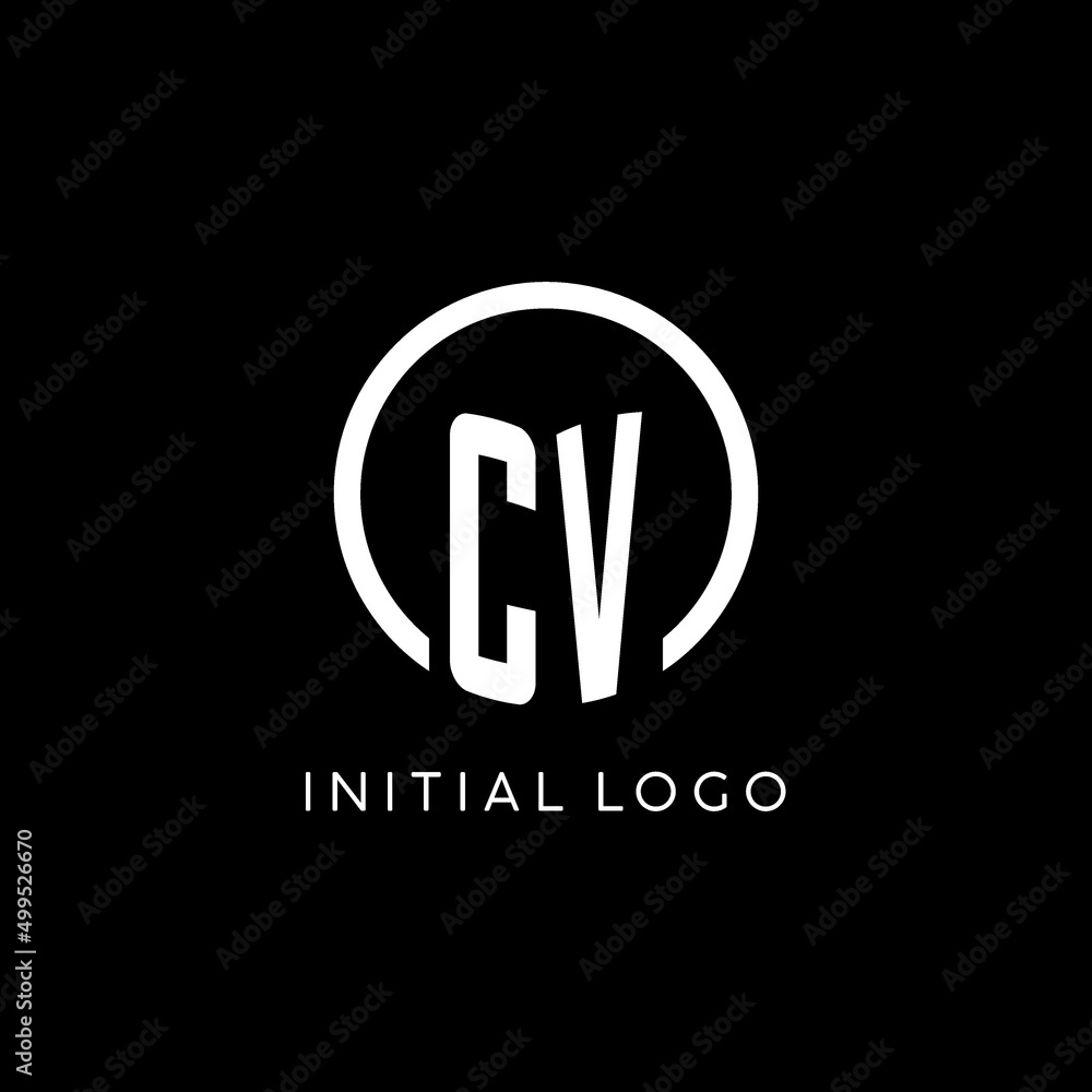 Initial letter CV uppercase combined with circle outline, Modern ...