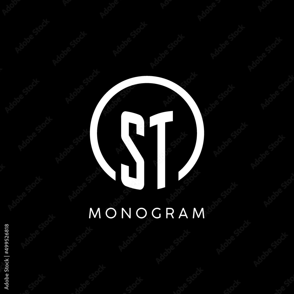Initial letter ST uppercase combined with circle outline, Modern ...