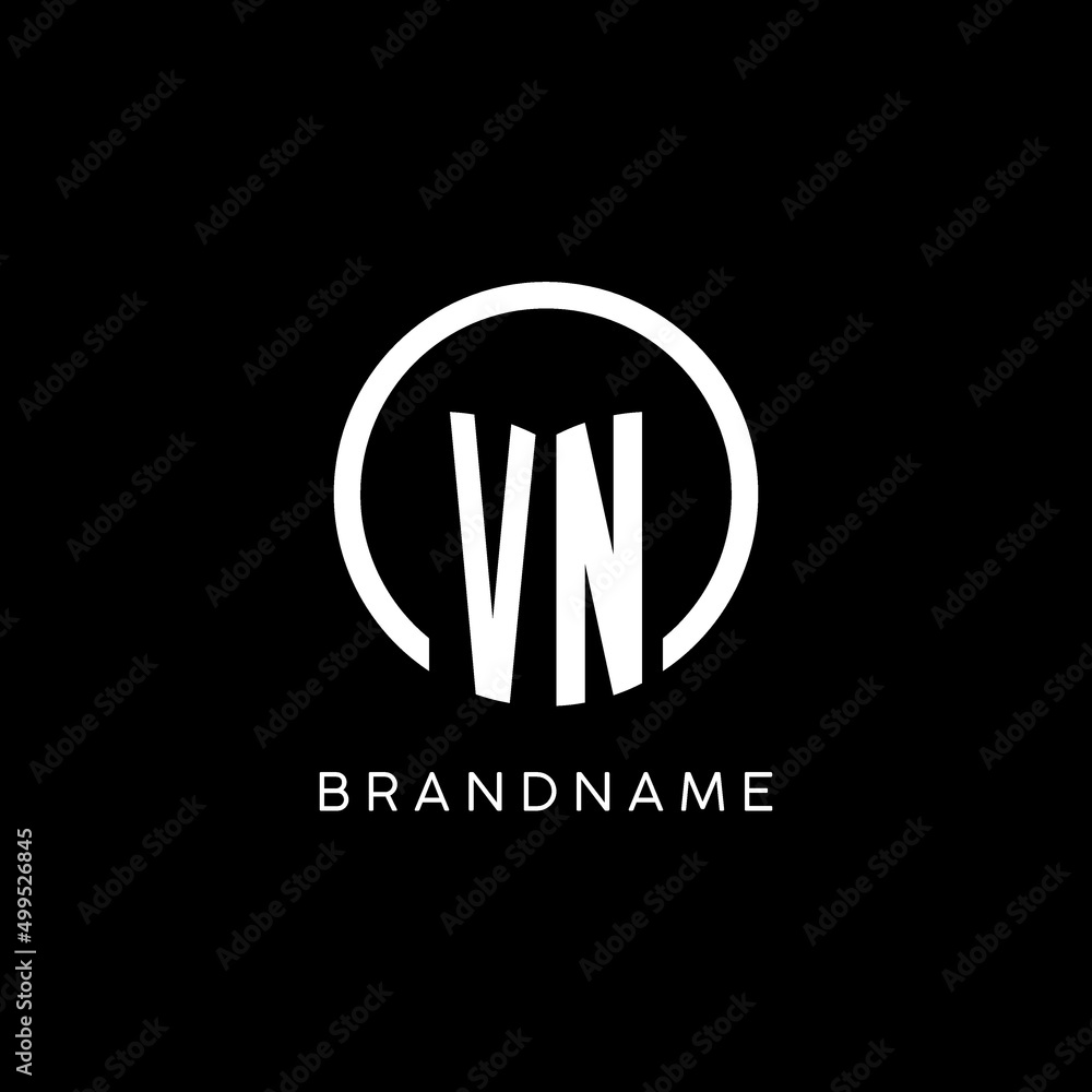Initial letter VN uppercase combined with circle outline, Modern ...