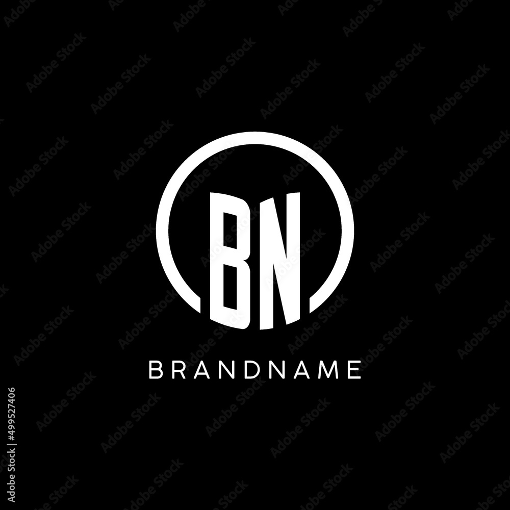 Initial letter BN uppercase combined with circle outline, Modern ...