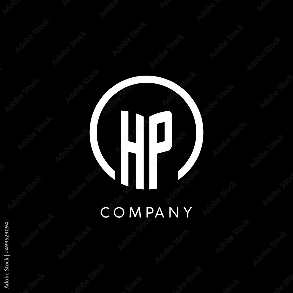Initial letter HP uppercase combined with circle outline, Modern ...
