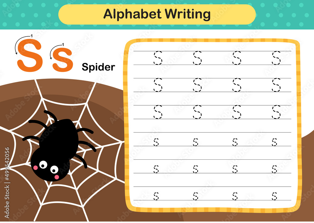 Alphabet Letter S - Spider exercise with cartoon vocabulary ...
