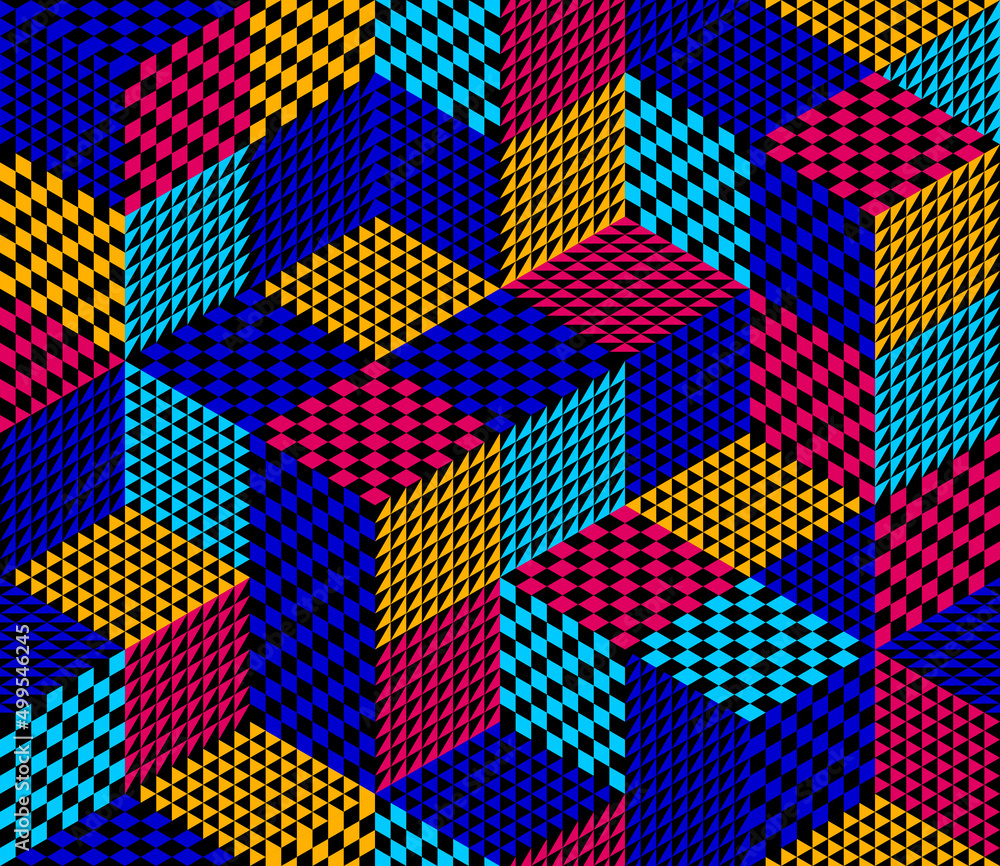 Geometric 3D seamless pattern with cubes, rhombus and triangles boxes ...