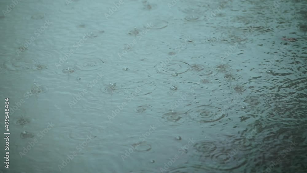 A lot of heavily rain on the soil of the crops on the farm. Slow motion ...