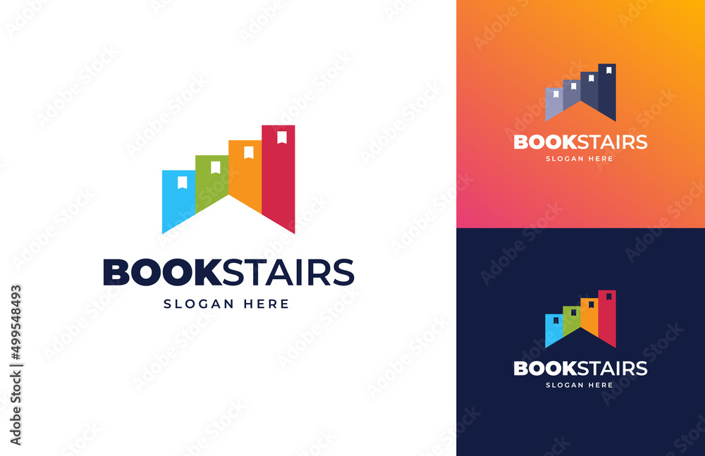 book stairs solution idea progress success education vector logo design ...