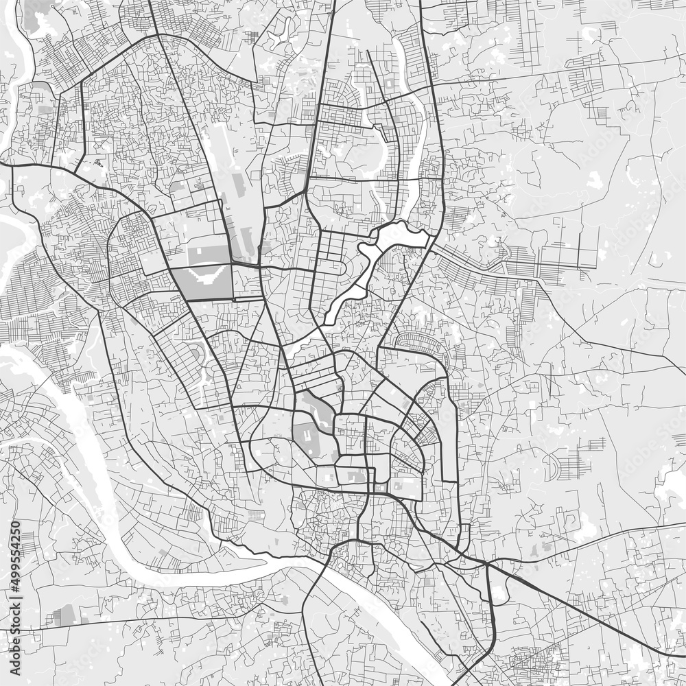 Urban city map of Dhaka. Vector poster. Black grayscale street map ...