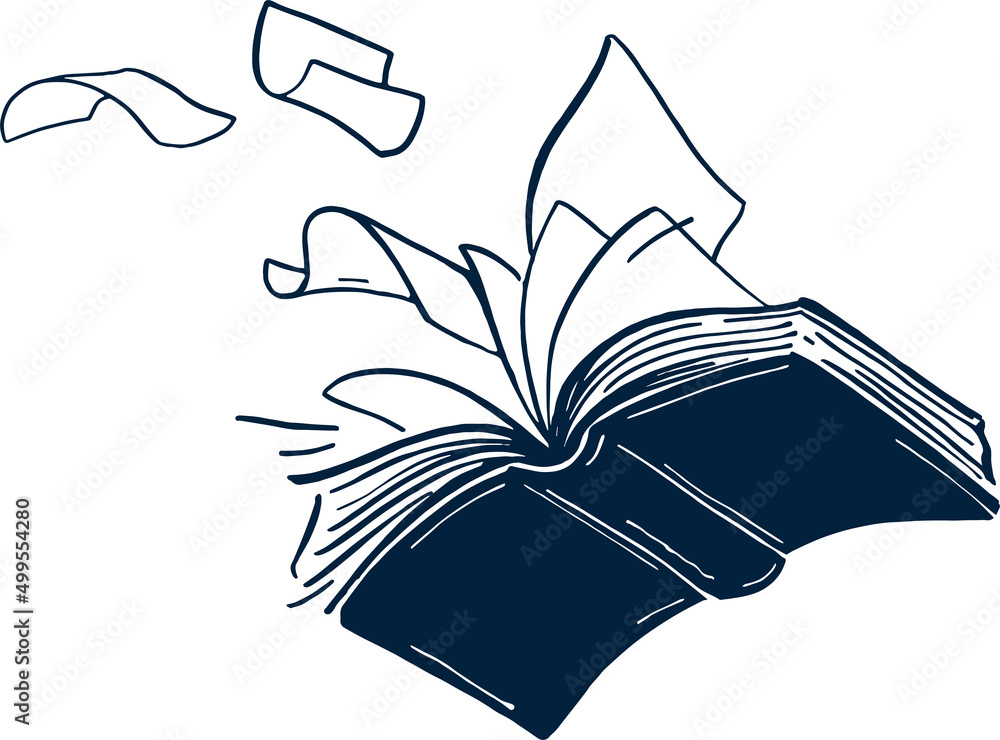Flying book vector illustration. Open pages. Stock Vector | Adobe Stock Flying book vector illustration. Open pages. Stock Vector | Adobe Stock