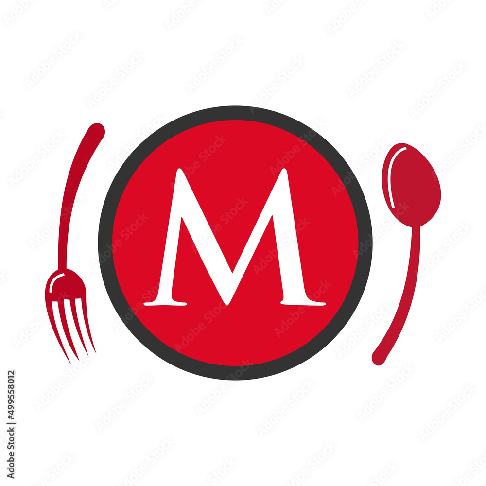 Letter M Restaurant Logo. Restaurant Logotype On Letter M Spoon And ...