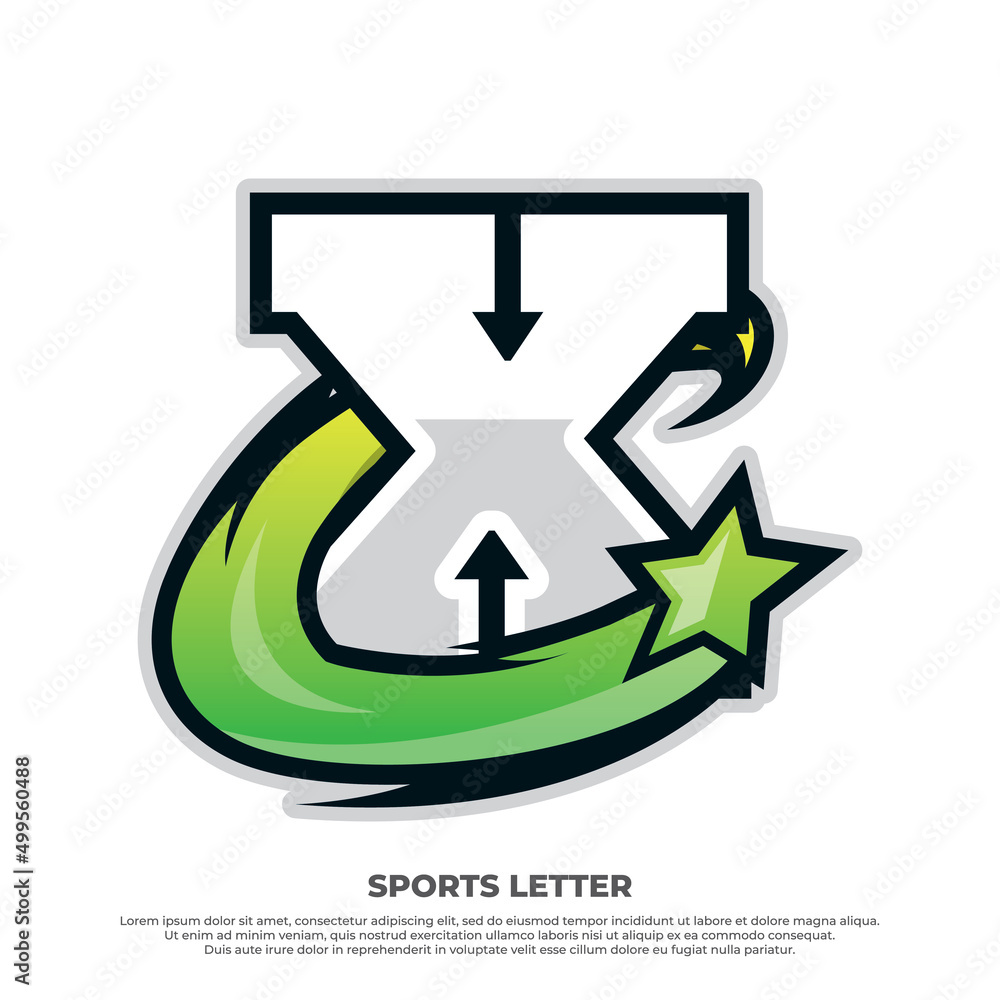 Initial X letter sport design concept with swosh star isolated on white ...