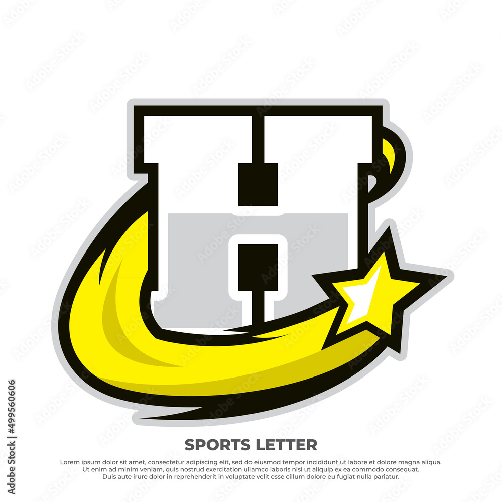 Initial H letter sport design concept with swosh star isolated on white ...