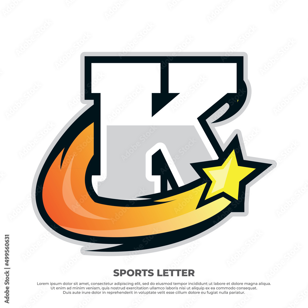 Initial K letter sport design concept with swosh star isolated on white ...