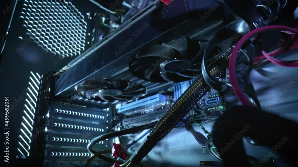 Video „View from inside of an old computer system unit. Camera movement ...