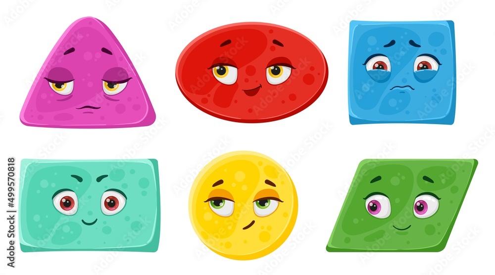 Set of various bright basic geometric shapes with face emotions ...