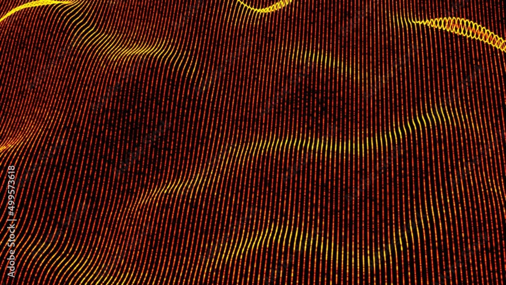 Glowing animation wave field. Chaotic movement fire wave. Flow of lines ...