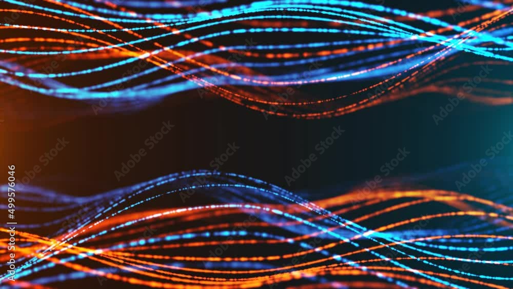 Shimmer animated double wave. Plexus of lines, threads. Connection fire ...