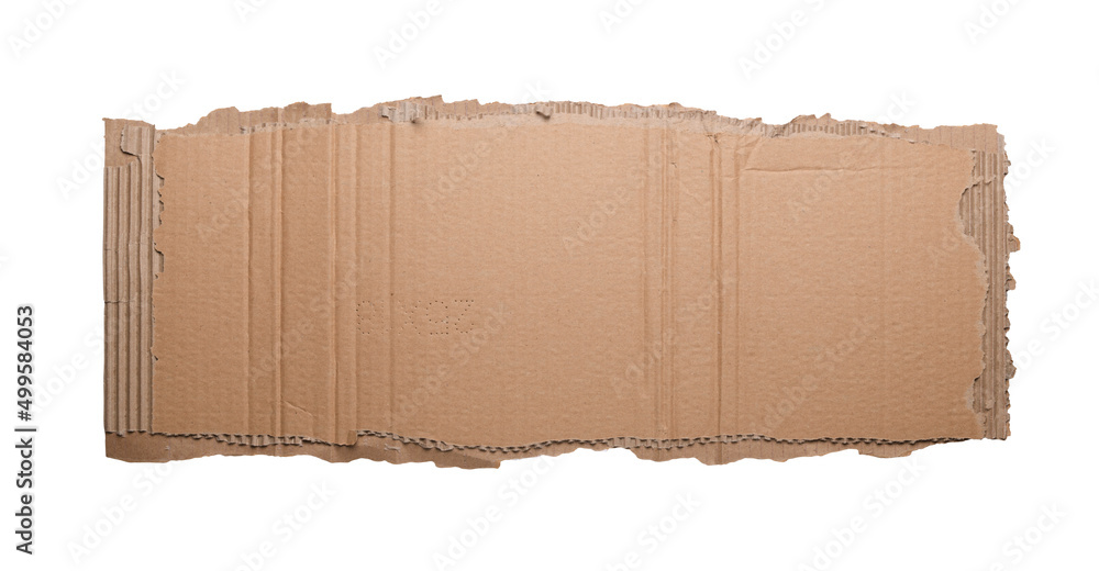 Piece of torn cardboard on a white background.Torn wrinkled cardboard ...