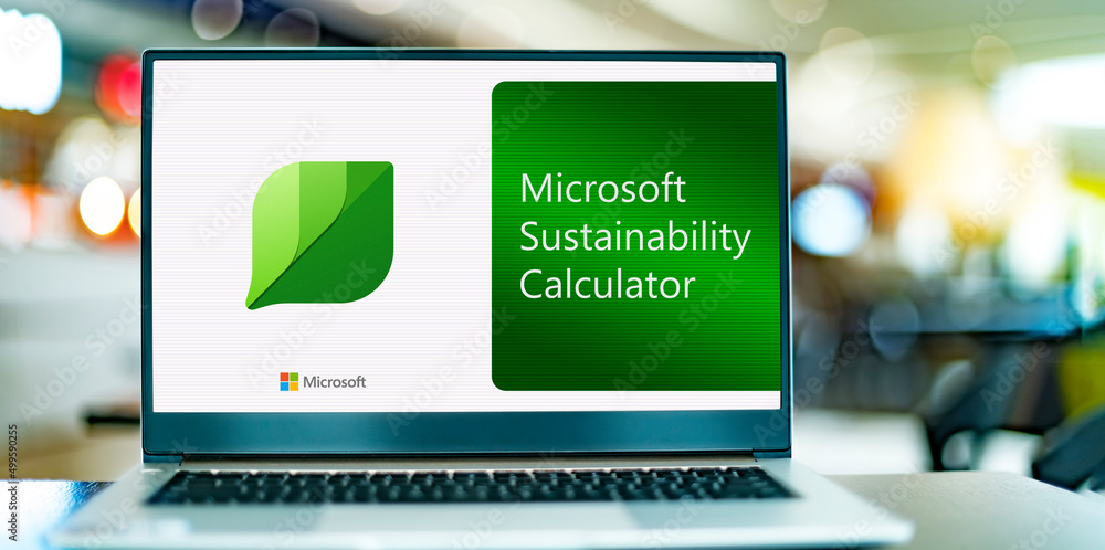 Laptop displaying logo of Microsoft Sustainability Calculator Stock ...